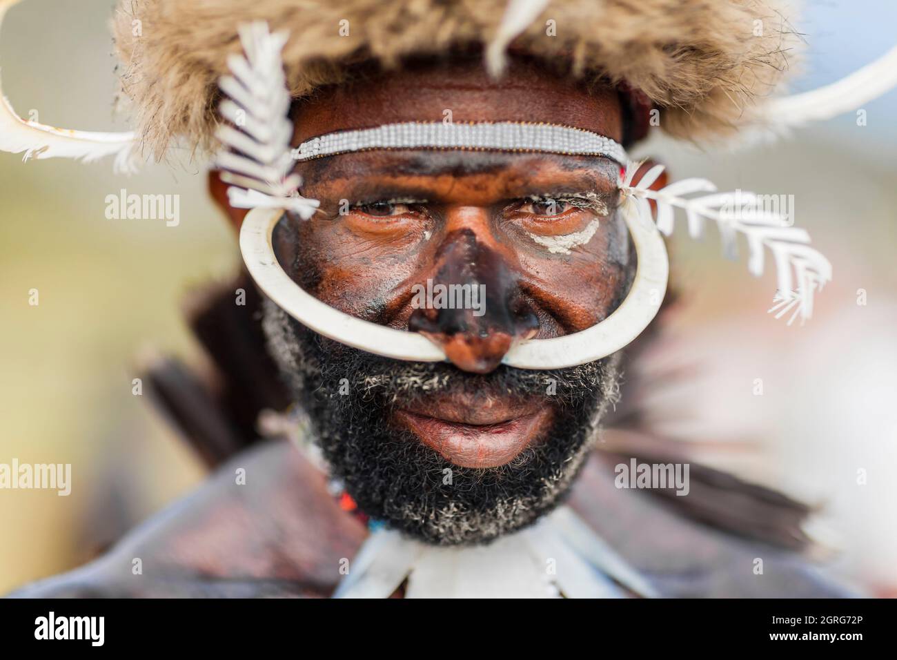 Indonesia, Papua, city of Wamena, portrait of a man from the Dani tribe ...