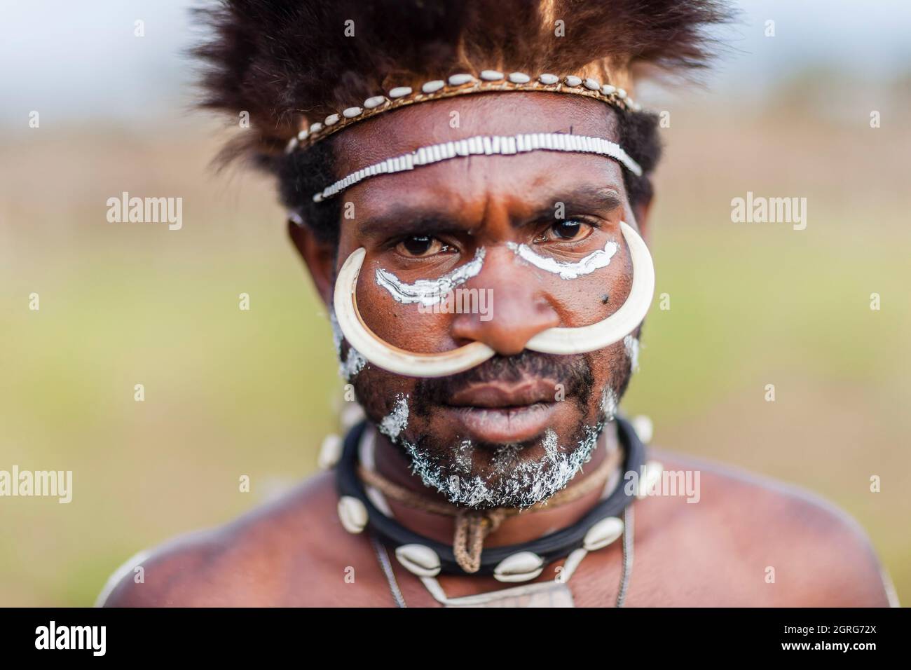 Indonesia, Papua, city of Wamena, portrait of a man from the Dani tribe ...