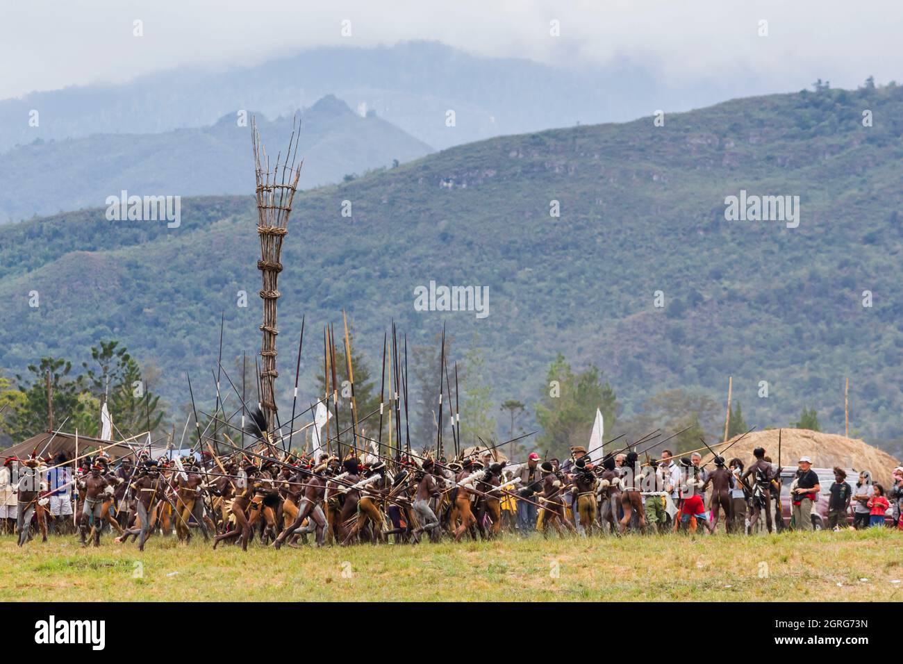 Indonesia, Papua, city of Wamena, group of Dani tribe warriors, re ...