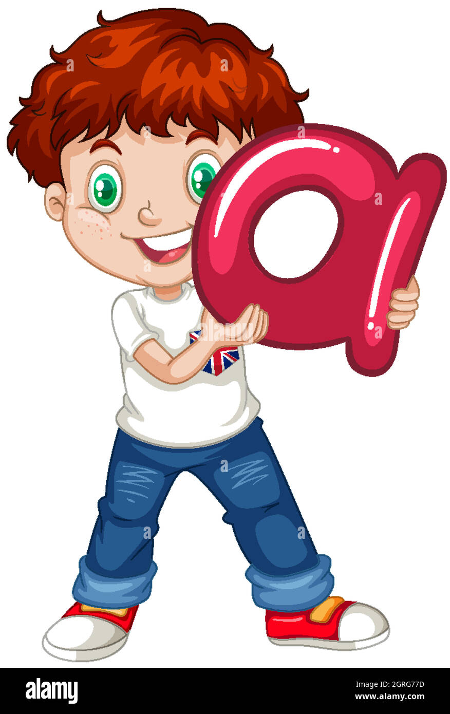 Cute young boy cartoon character holding English alphabet Stock Vector ...