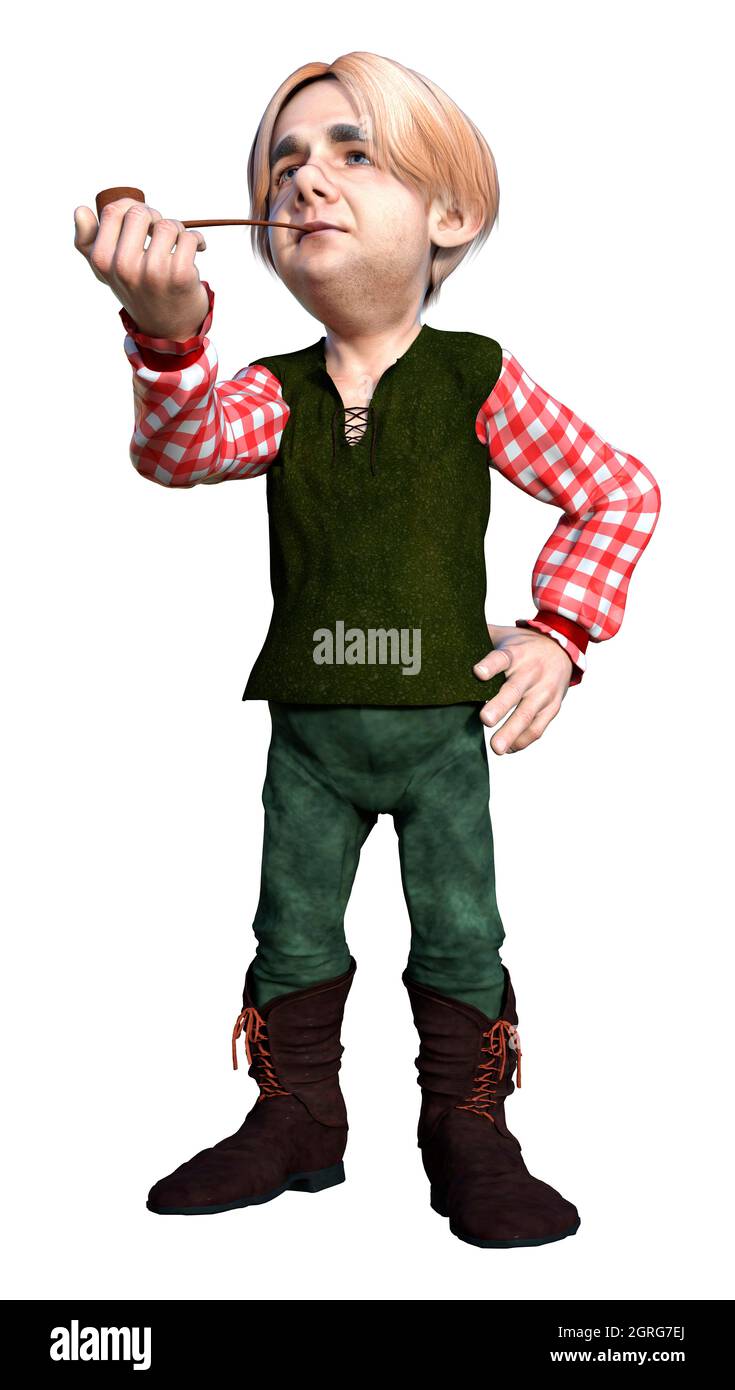 3D rendering of a fantasy dwarf holding a pipe isolated on white ...