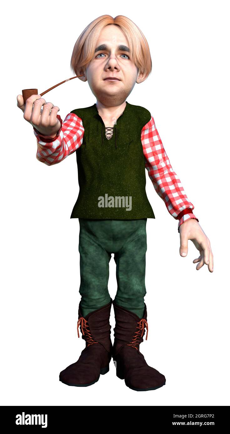 3D rendering of a fantasy dwarf holding a pipe isolated on white ...