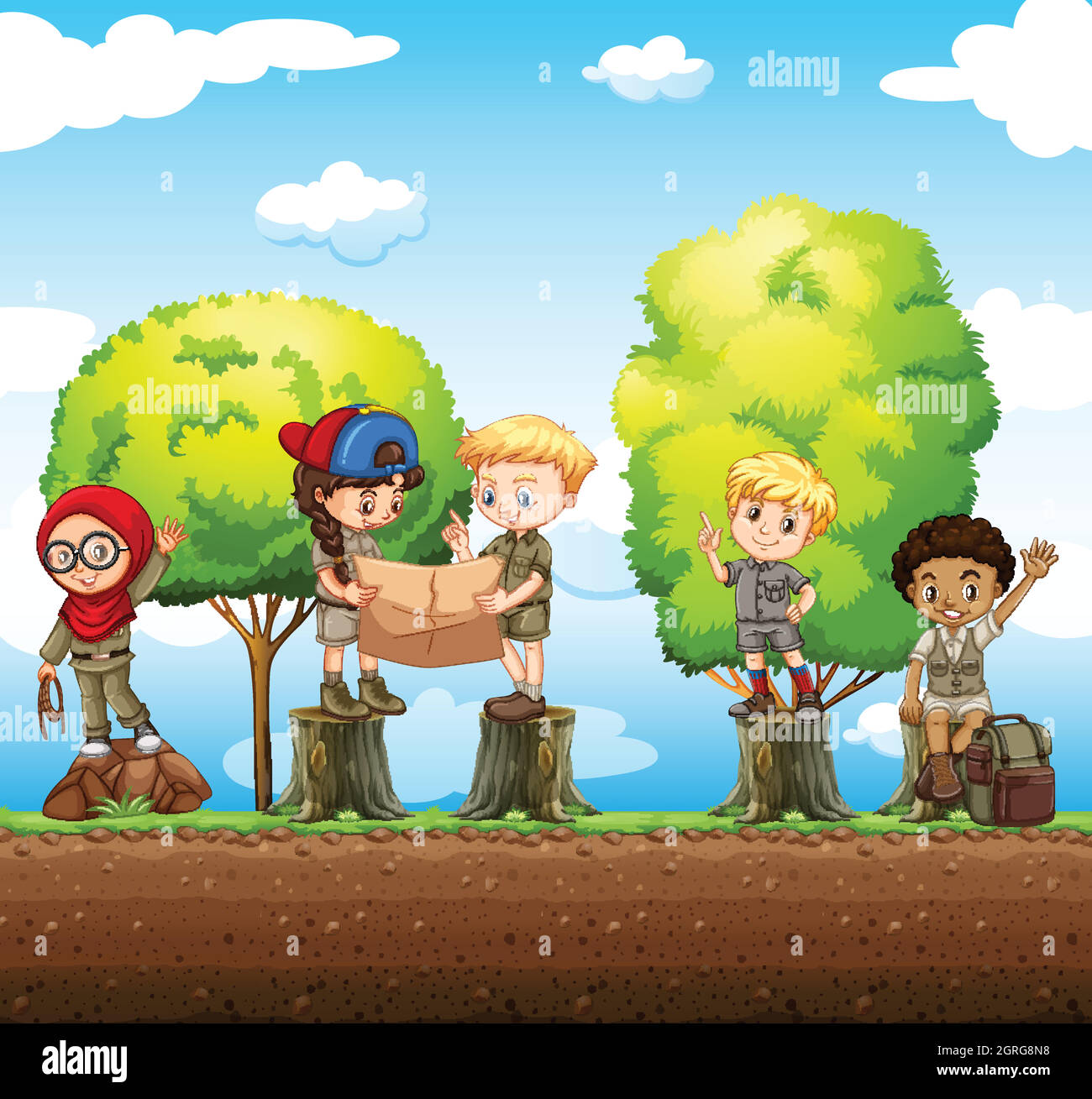 Children standing on the log Stock Vector Image & Art - Alamy