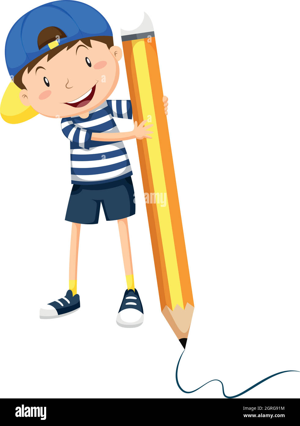 Boy writing with giant pencil Stock Vector Image & Art - Alamy