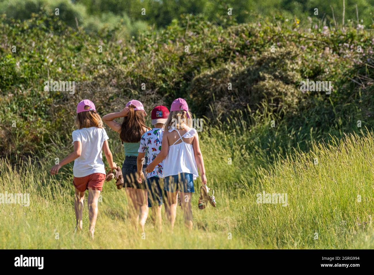 France, Somme (80), Baie d'Authie, Fort-Mahon, children in Bay of the ...