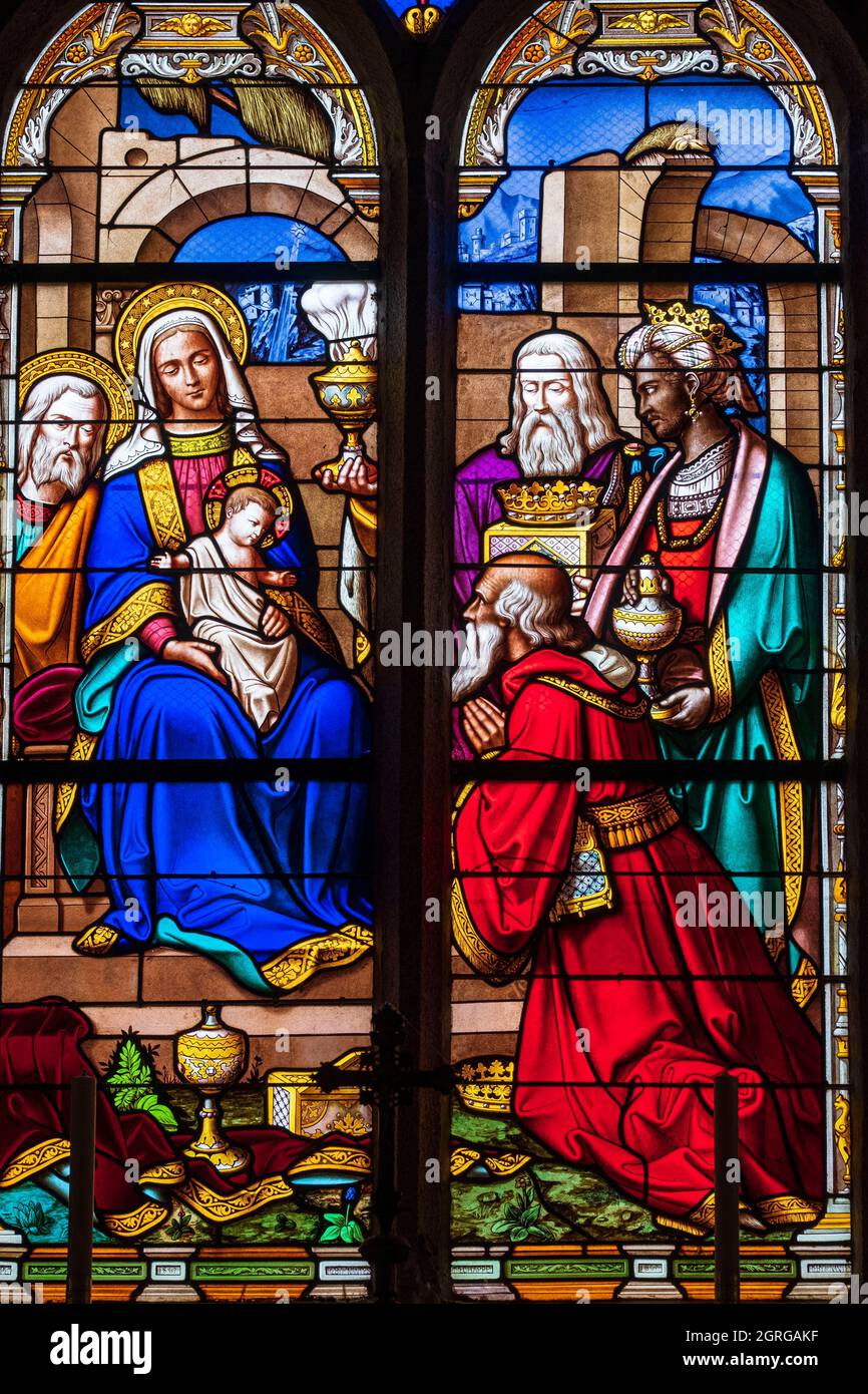 France, Finistere, Cast, 15th century Saint-Jerome church, stained ...