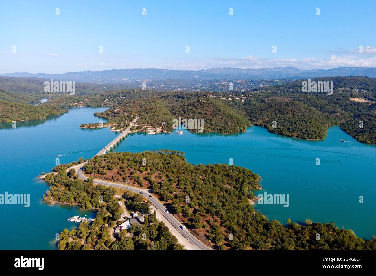 France, Var, Pays de Fayence, Saint Cassien lake (aerial view Stock ...