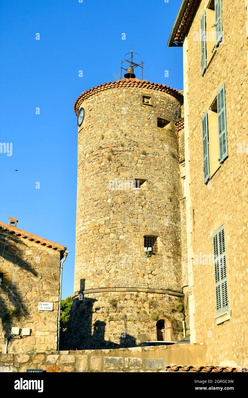 France, Var, Pays de Fayence, Callian village, the castle tower (12th ...