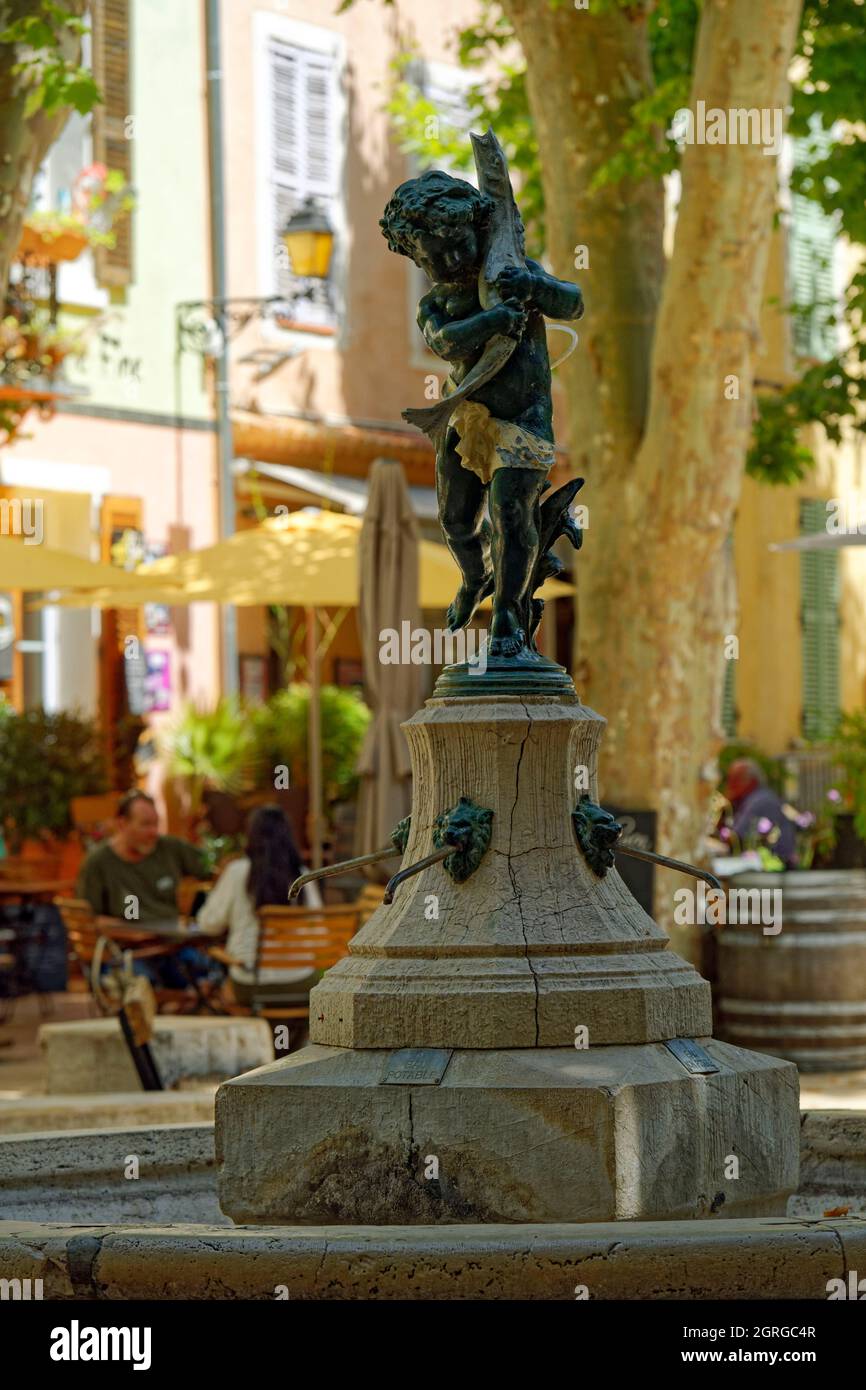 France, Var, Massif des Maures, Collobrieres village, Place de la ...