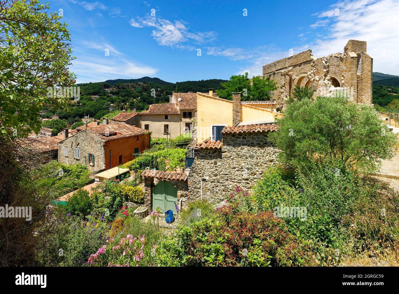 France, Var, Massif des Maures, Collobrieres village, Ruins of Saint ...