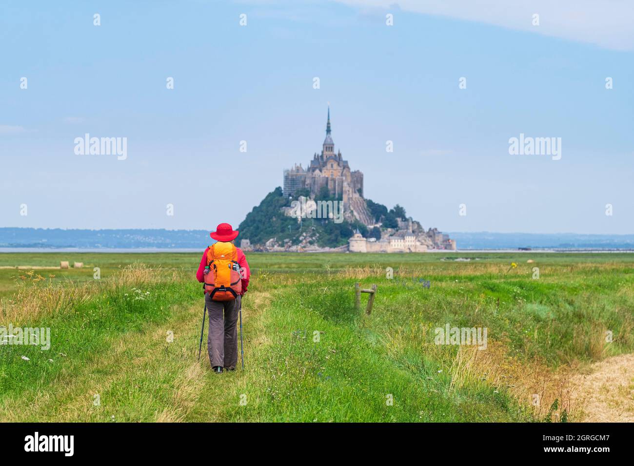 France, Manche, Le Mont Saint-Michel, hike along the GR 34 hiking trail ...