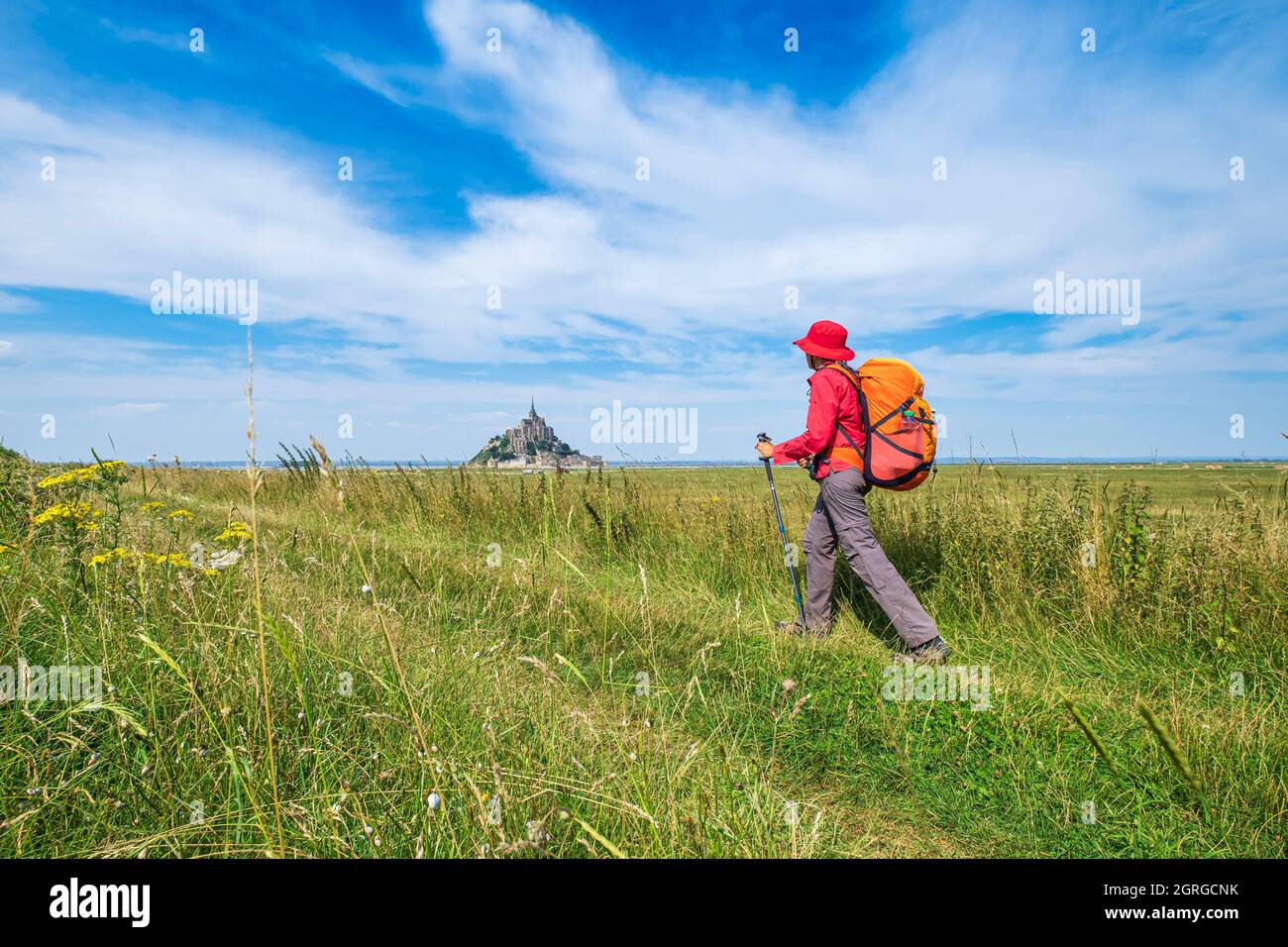 France, Manche, Le Mont Saint-Michel, hike along the GR 34 hiking trail ...