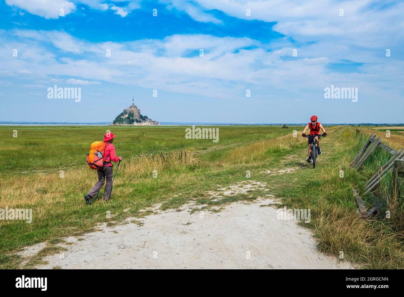 France, Manche, Le Mont Saint-Michel, hike along the GR 34 hiking trail ...
