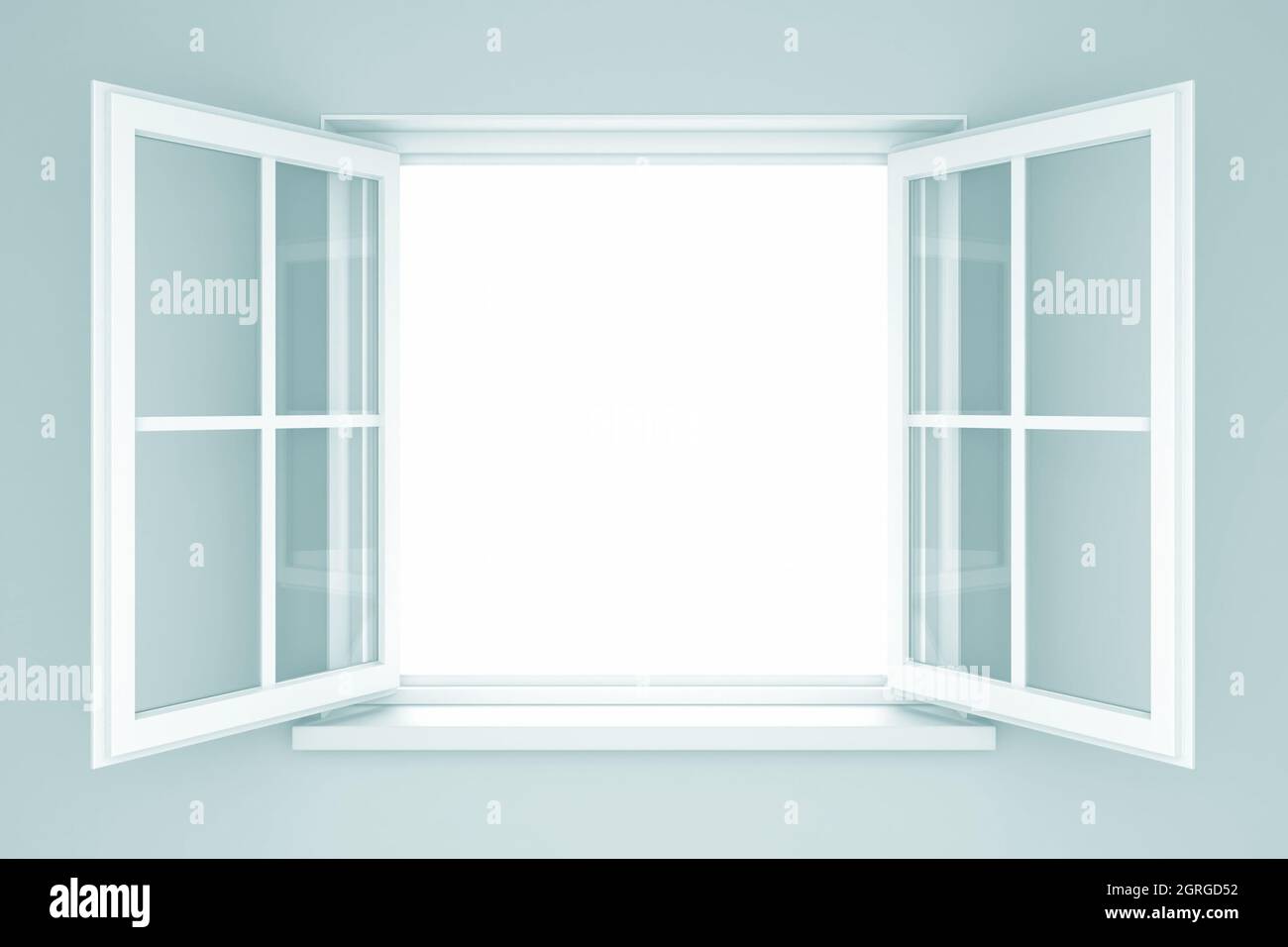 An open window on a blue wall. 3d illustration Stock Photo - Alamy