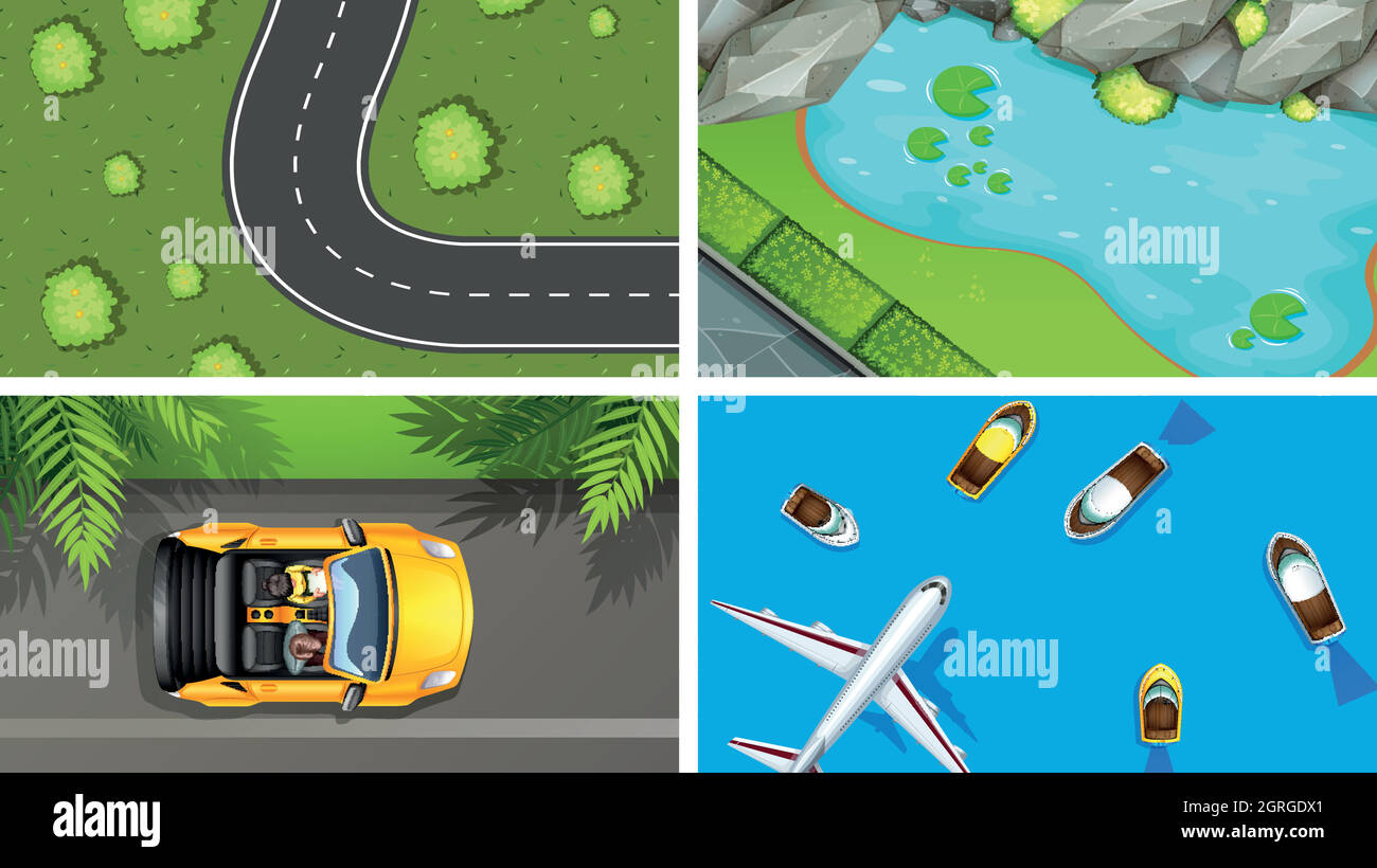 Set of top view aerial scenes in nature and outdoors Stock Vector Image ...