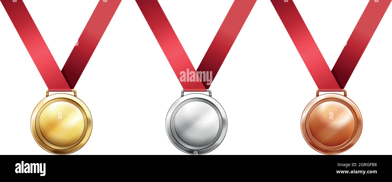 Sport medals with red ribbons Stock Vector Image & Art - Alamy