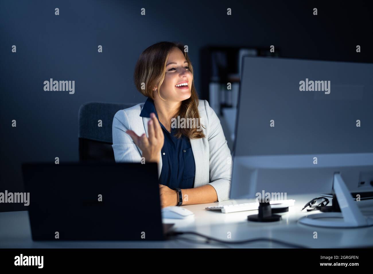 Online Video Conference Webinar Meeting Call On Computer Stock Photo ...