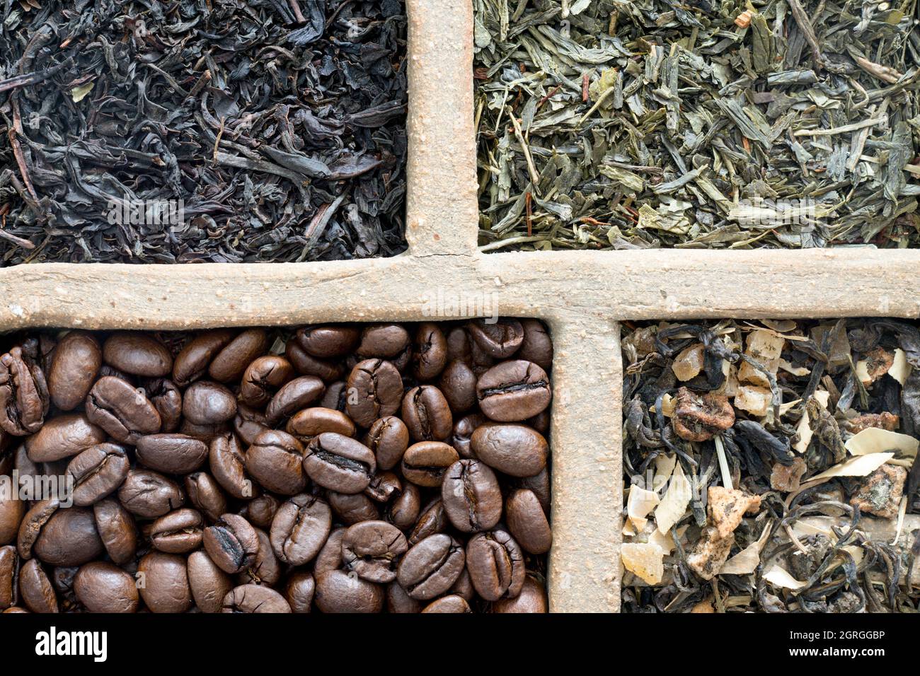 3 types of tea, and coffee portioned. Black, green, and white tea Stock ...