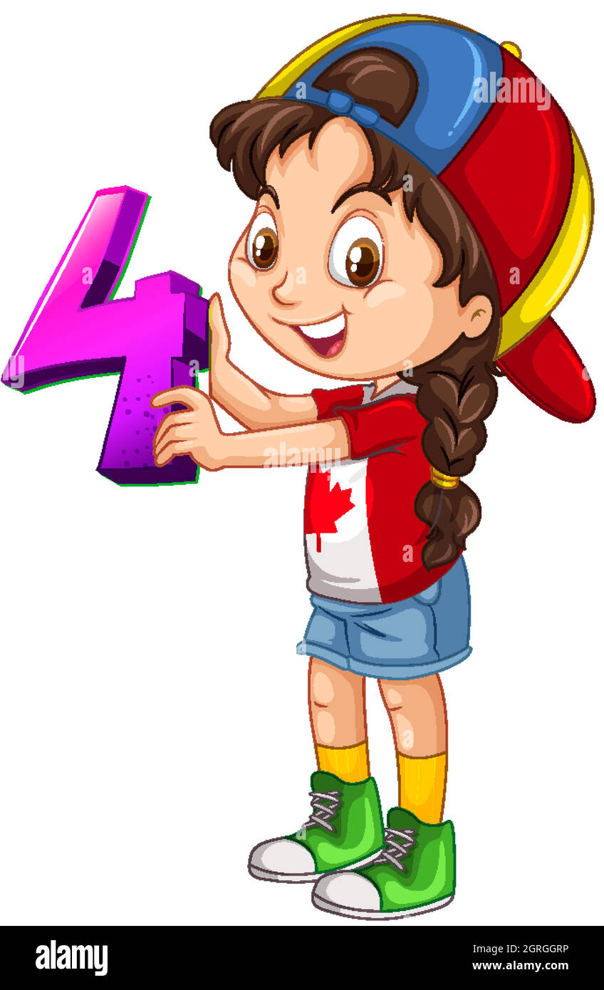Canadian girl wearing cap holding math number four Stock Vector Image ...