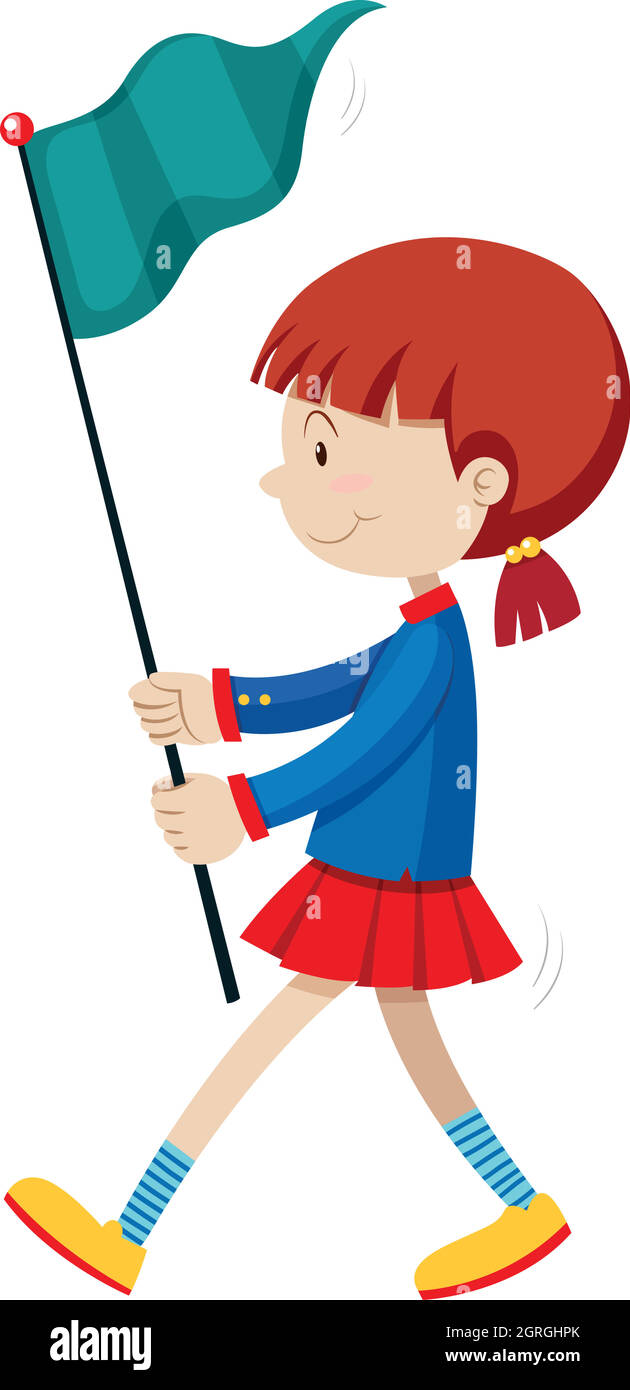 Little girl holding blue flag Stock Vector Image & Art - Alamy