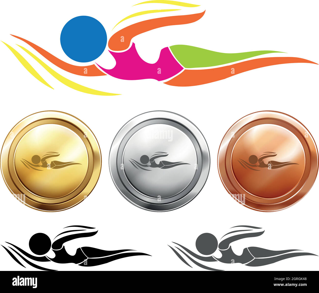 Swimming icon and three medals Stock Vector Image & Art - Alamy