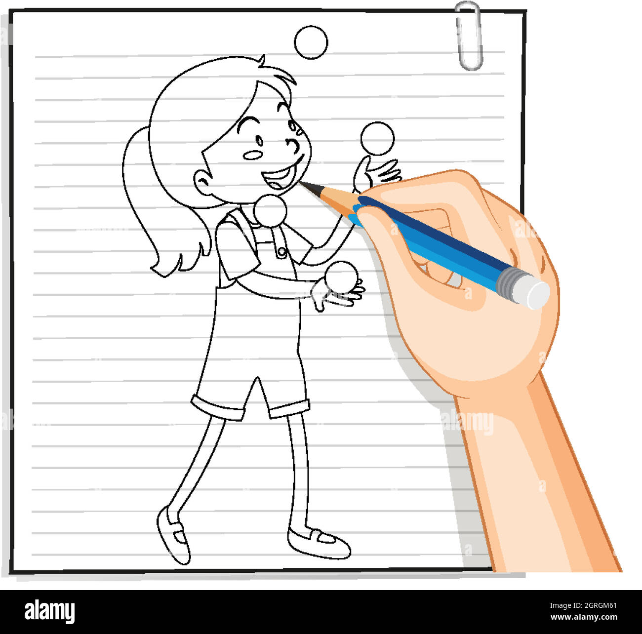 Hand writing of girl playing with many balls outline Stock Vector Image ...