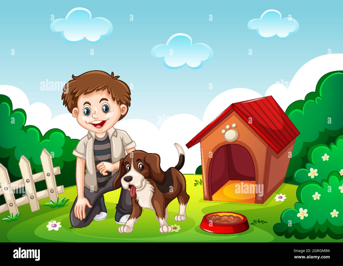 A cute beagle with its owner on the garden scene Stock Vector Image ...