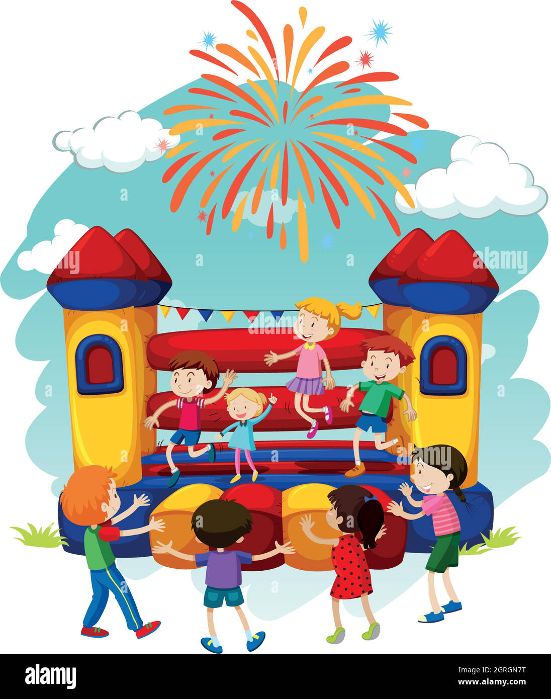 Many children jumping on bouncing castle Stock Vector Image & Art - Alamy