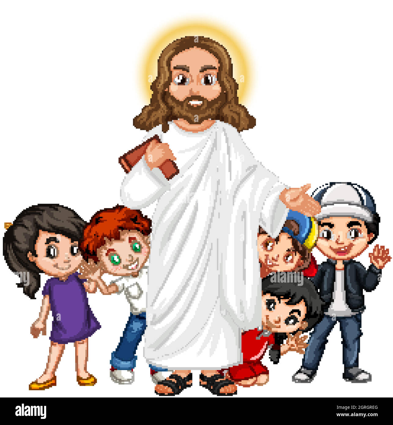 Jesus with a children group cartoon character Stock Vector Image & Art ...