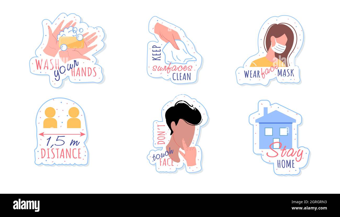 Coronavirus disease prevention hygiene sticker set Stock Vector Image ...