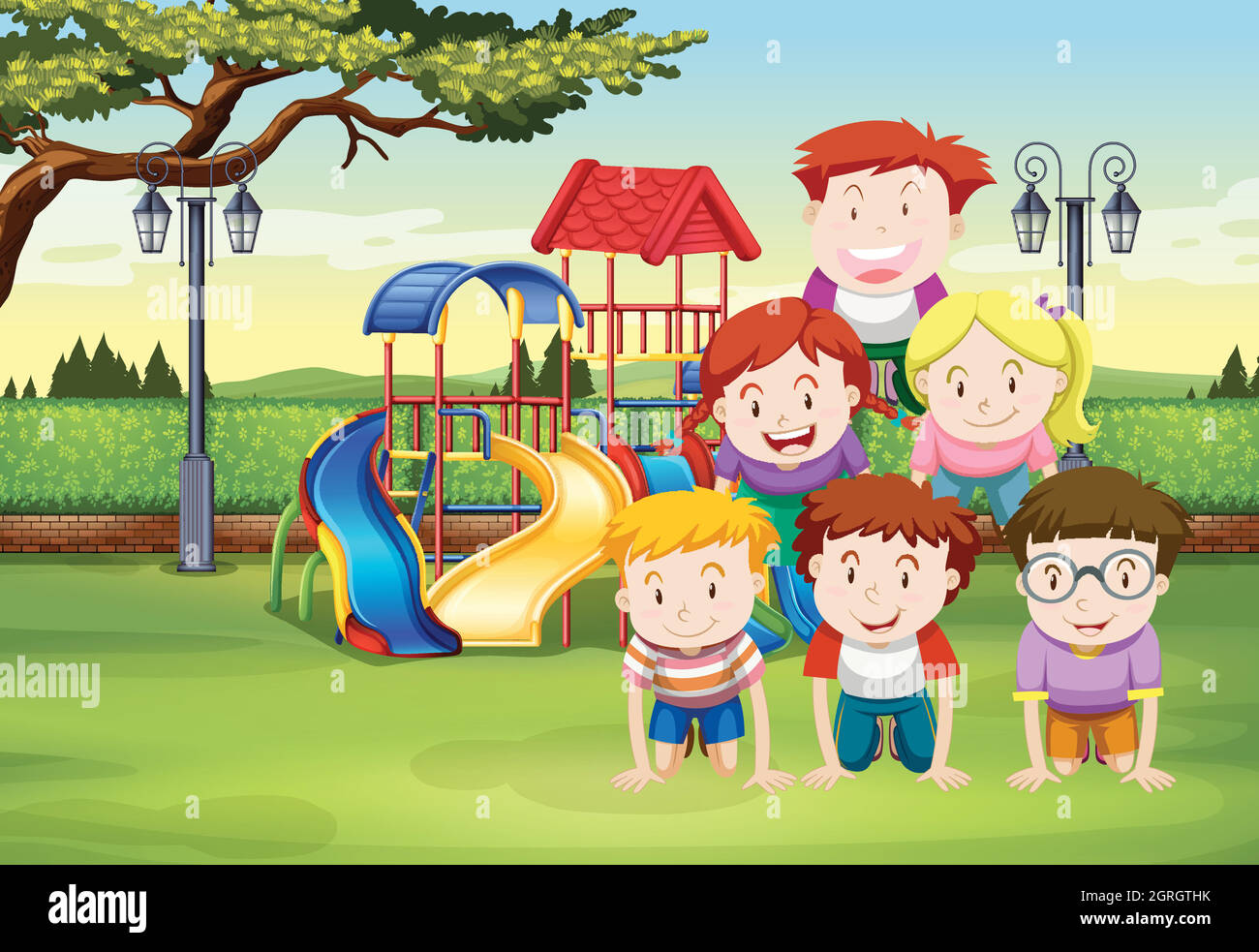 Kids doing human pyramid on grass Stock Vector Image & Art - Alamy