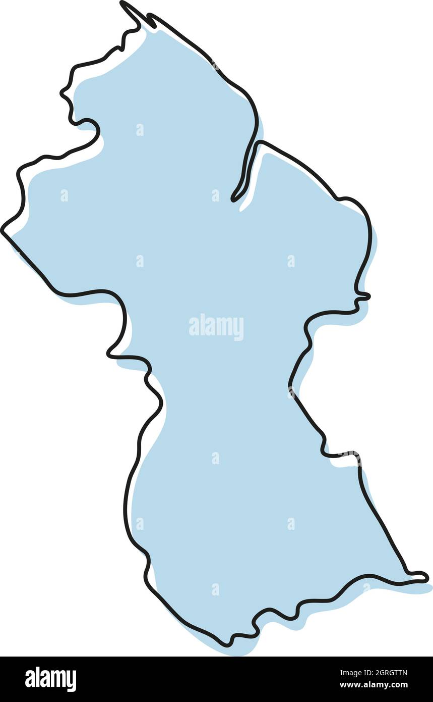 Stylized simple outline map of Guyana icon. Blue sketch map of Guyana vector illustration Stock ...