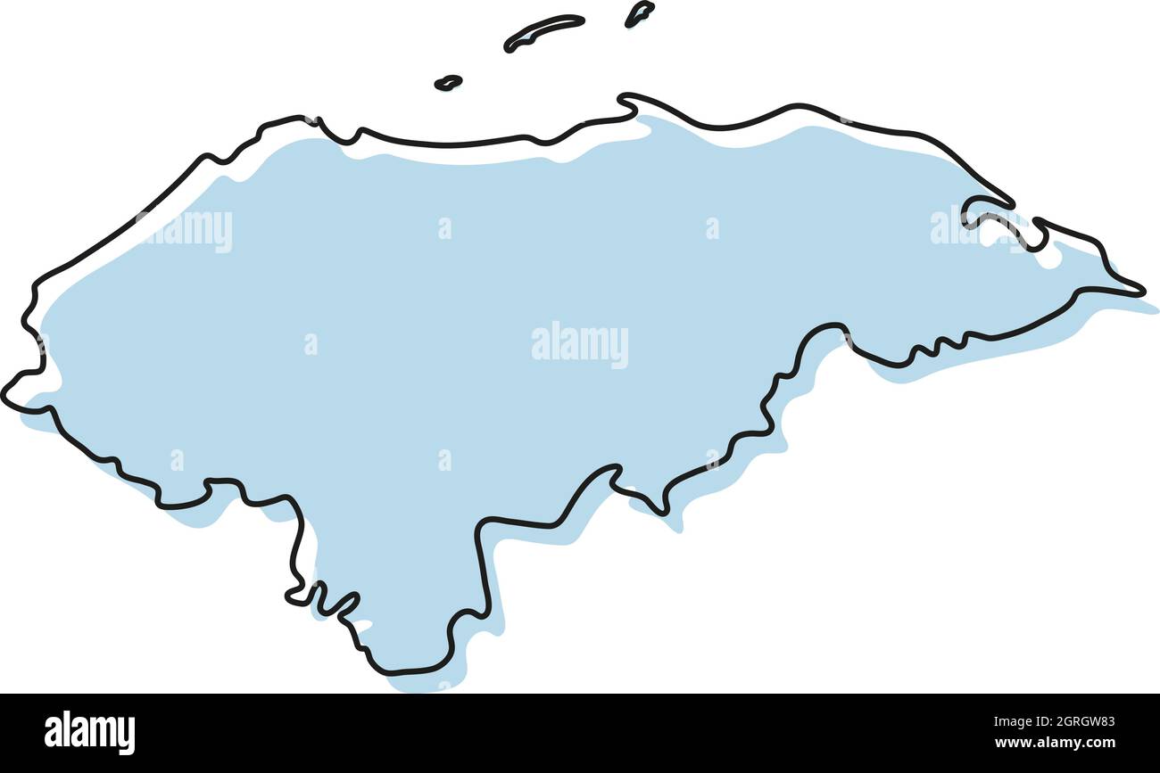Stylized simple outline map of Honduras icon. Blue sketch map of ...