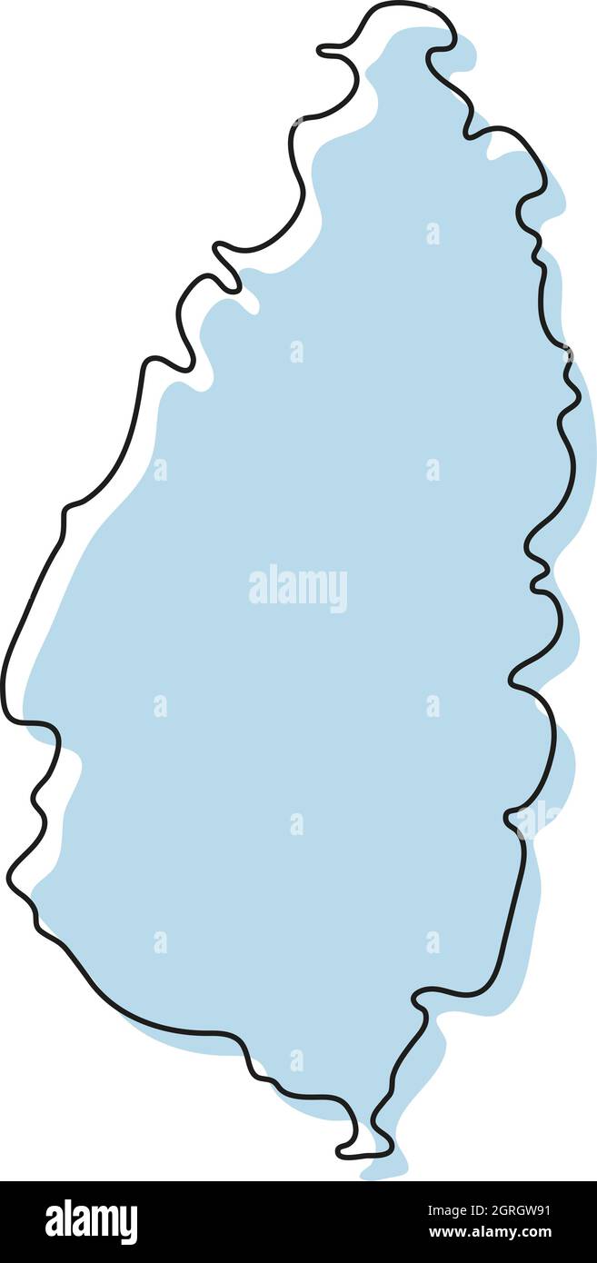 Stylized simple outline map of Saint Lucia icon. Blue sketch map of ...