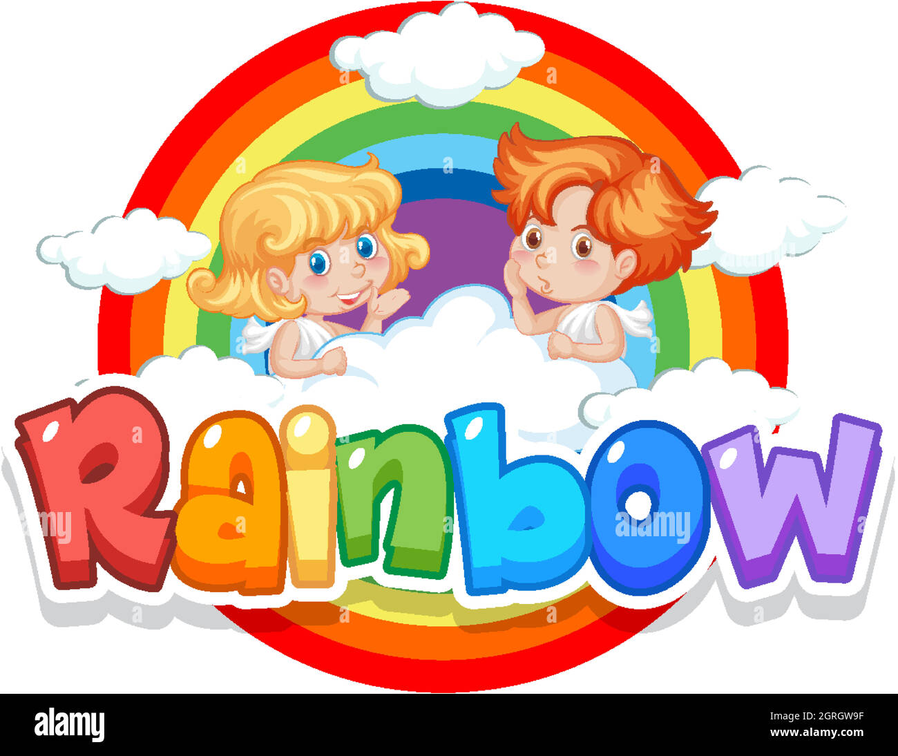 Font design for word rainbow with rainbow in the sky background Stock ...