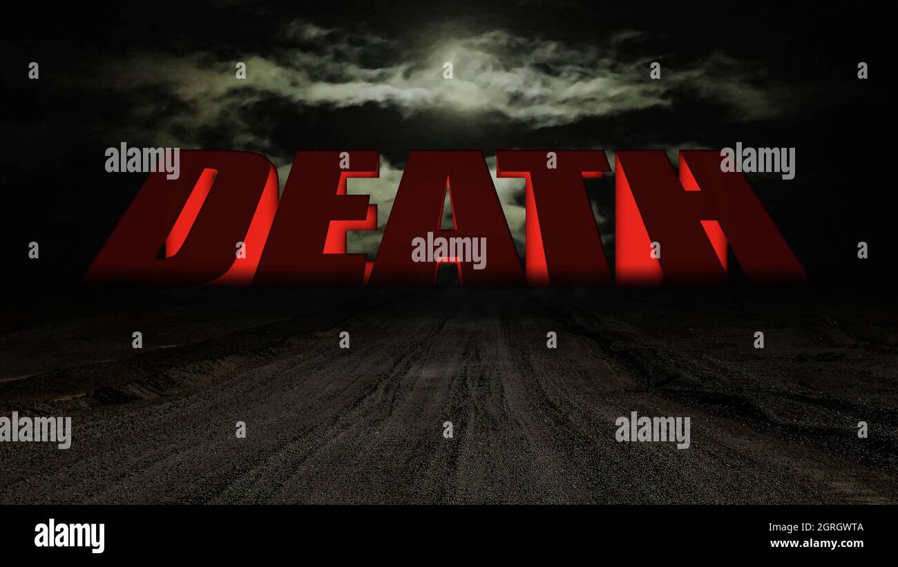 Death 3d text standing at empty dark night road landscape death concept ...