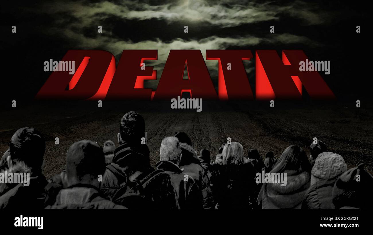 Crowd walking at empty dark night road landscape death concept photo ...