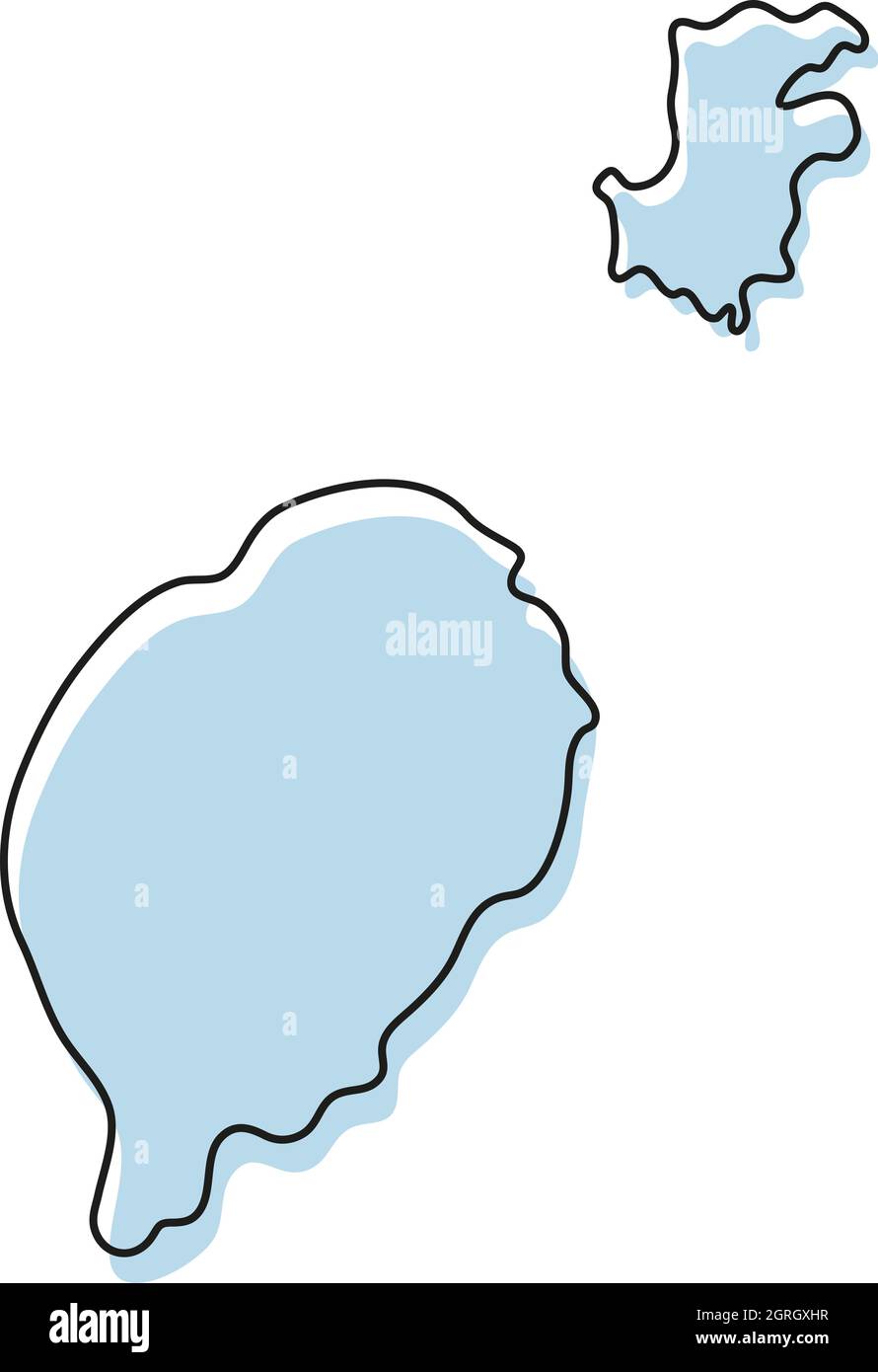 Stylized simple outline map of Sao Tome and Principe icon. Blue sketch ...