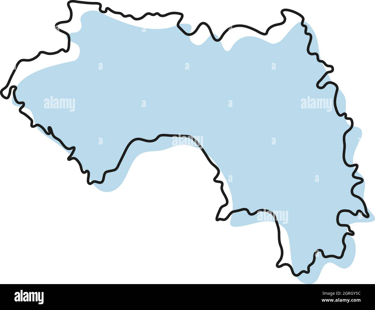 Stylized simple outline map of Guinea icon. Blue sketch map of Guinea ...