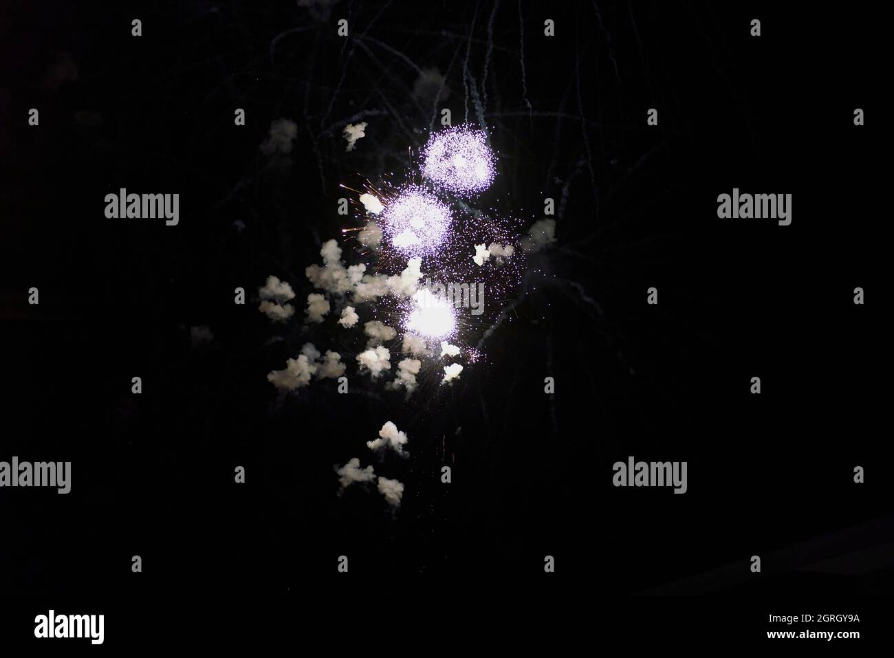 Low angle view of fireworks exploding against sky at night, Toledo ...