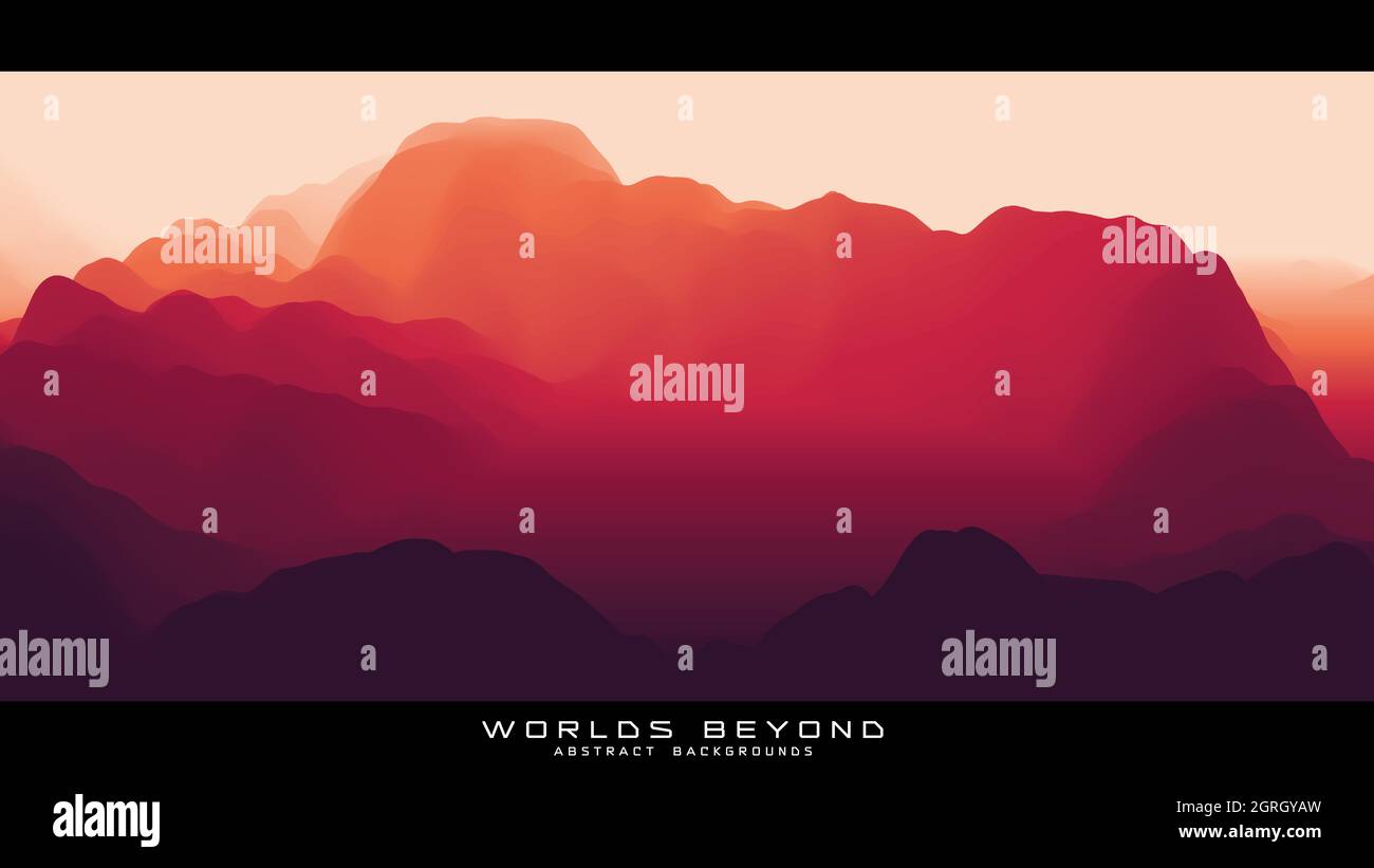 Fog over mountains. Vector landscape panorama. Abstract red gradient ...