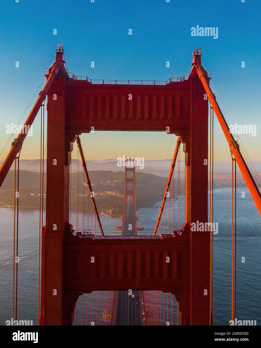 Golden gate bridge at sunset aerial view, san francisco hi-res stock ...