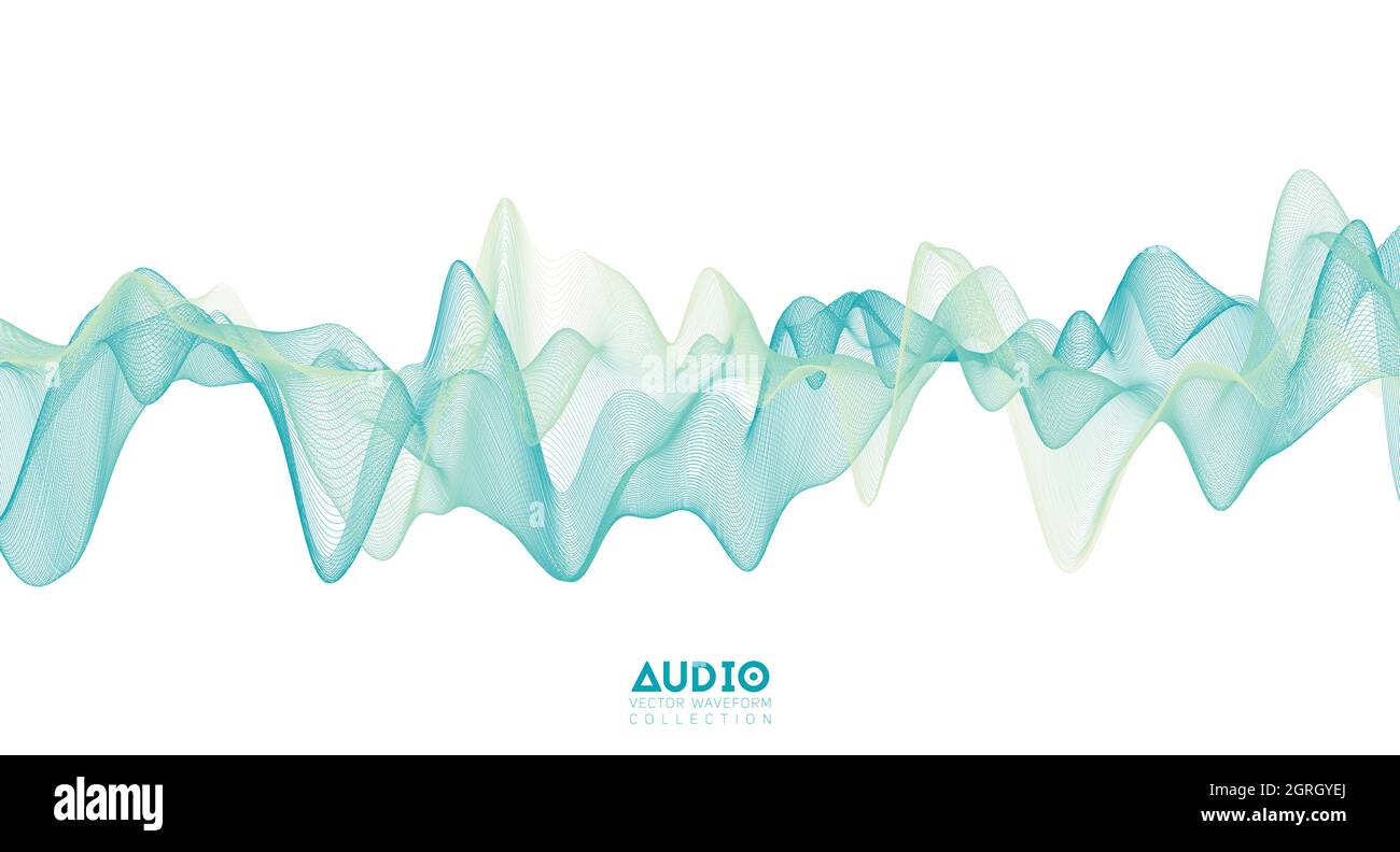 3d audio soundwave. Light green music pulse oscillation. Glowing ...