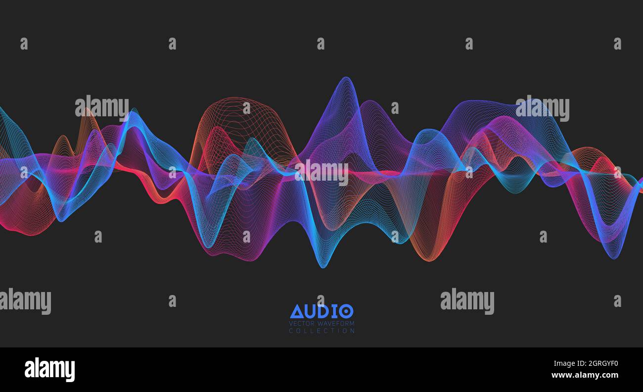 3d audio soundwave. Colorful music pulse oscillation. Glowing impulse ...