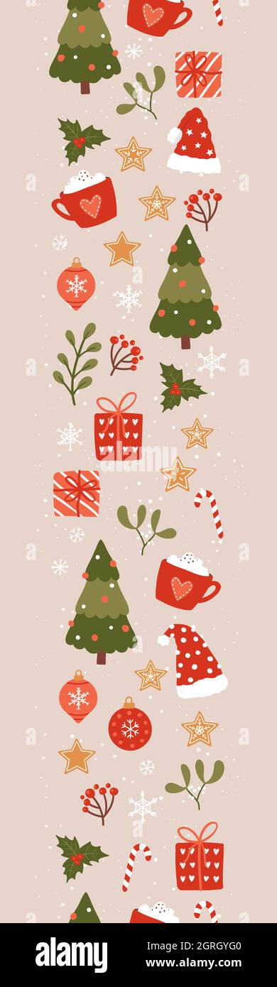Cute hand drawn Christmas seamless border, lovely doodles, festive ...