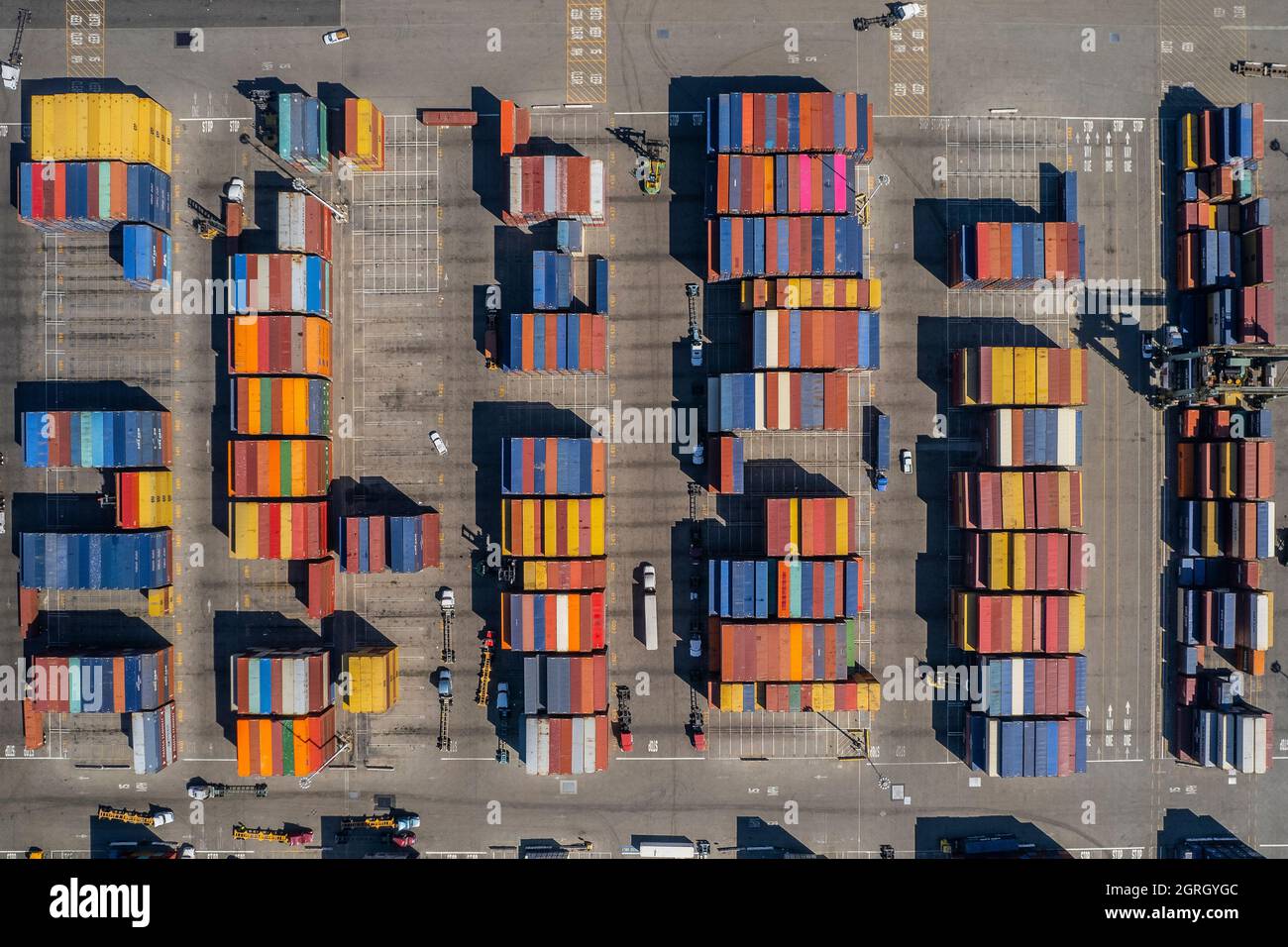 Port shipping containers from above Stock Photo - Alamy