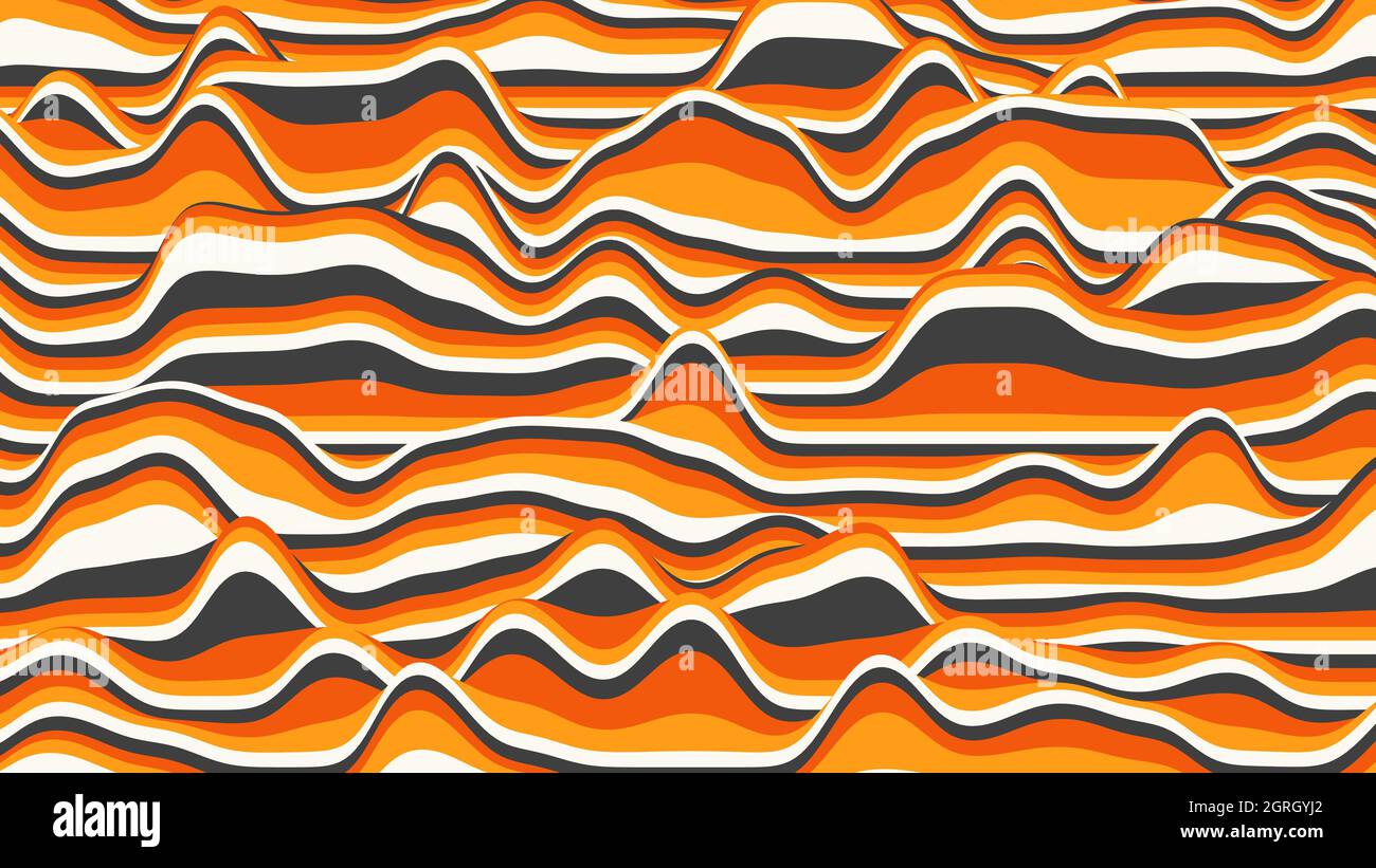 Retro orange stripes distorted backdrop. Procedural vintage ripple ...