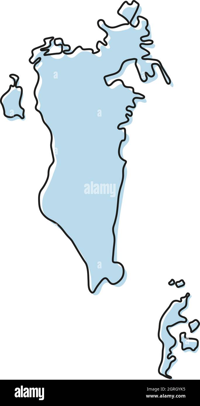 Stylized simple outline map of Bahrain icon. Blue sketch map of Bahrain vector illustration ...