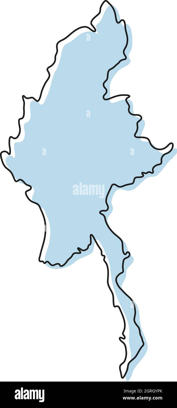 Stylized simple outline map of Burma icon. Blue sketch map of Burma ...