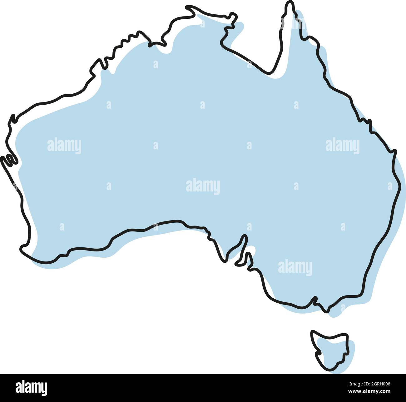 Stylized simple outline map of Australia icon. Blue sketch map of ...